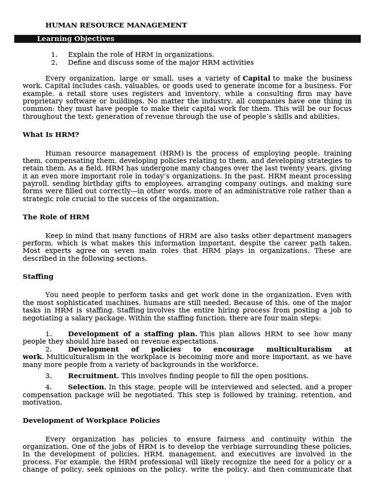HUMAN RESOURCE MANAGEMENT Lesson Chapter 2 | PDF | Human Resource Management | Employment
