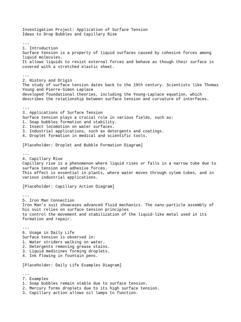 Surface Tension Project Structured | PDF