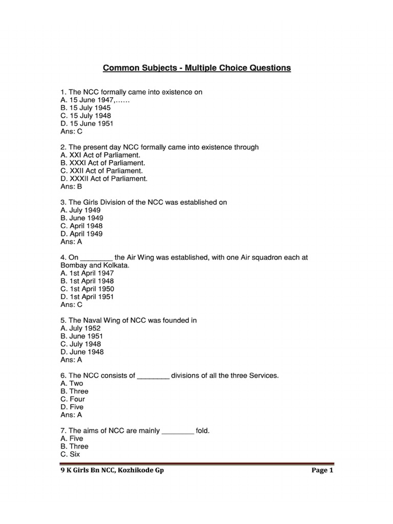600 MCQ's NCC (2) | PDF