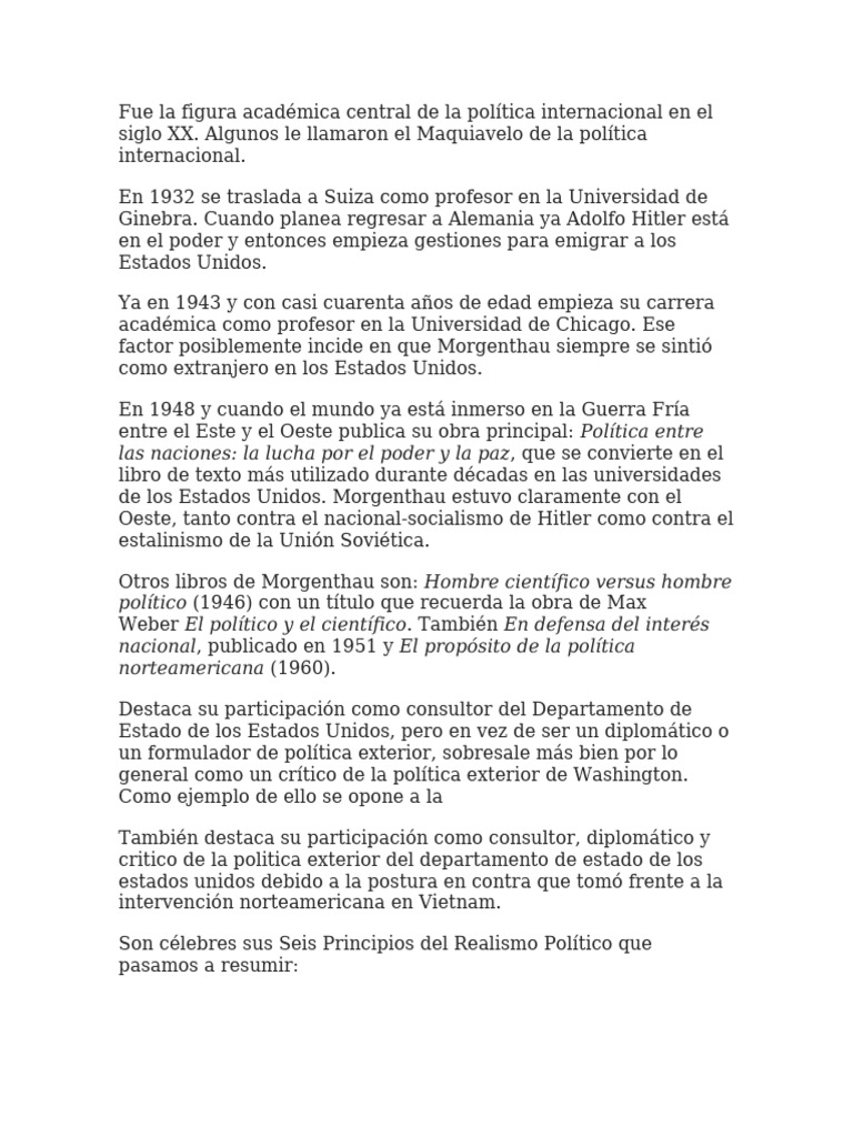 Hans Morgenthau: Realismo Político en el Siglo XX | PDF | Realismo ...