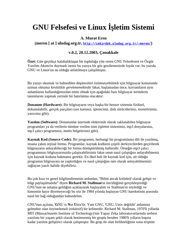 GNU Felsefesi Ve Linux Isletim Sistemi | PDF