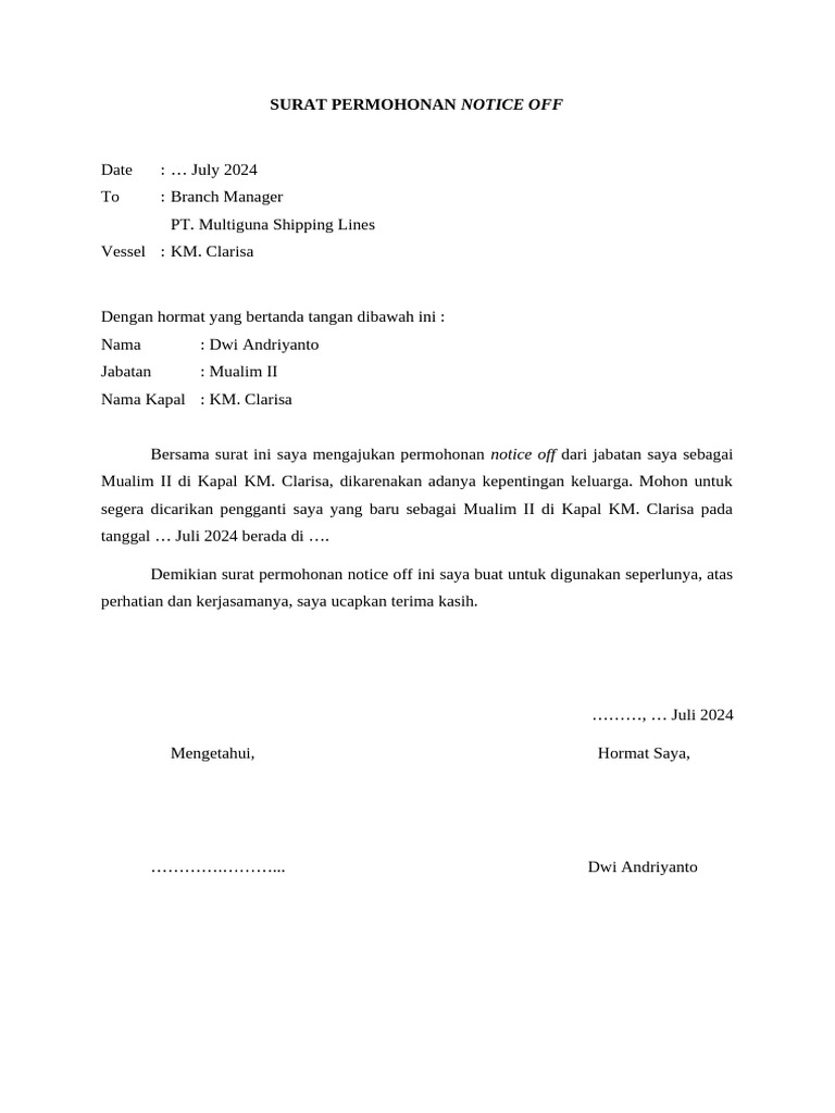 Permohonan Notice Off Mualim II | PDF