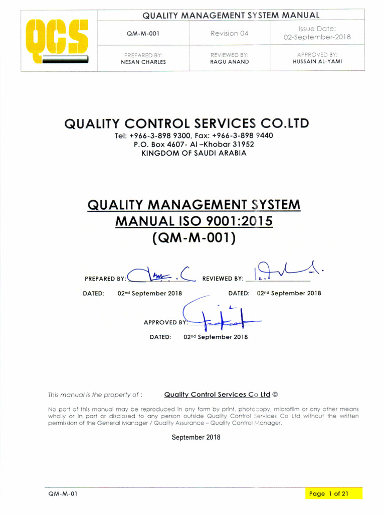Quality Management System Manual Overview | PDF | Calibration ...