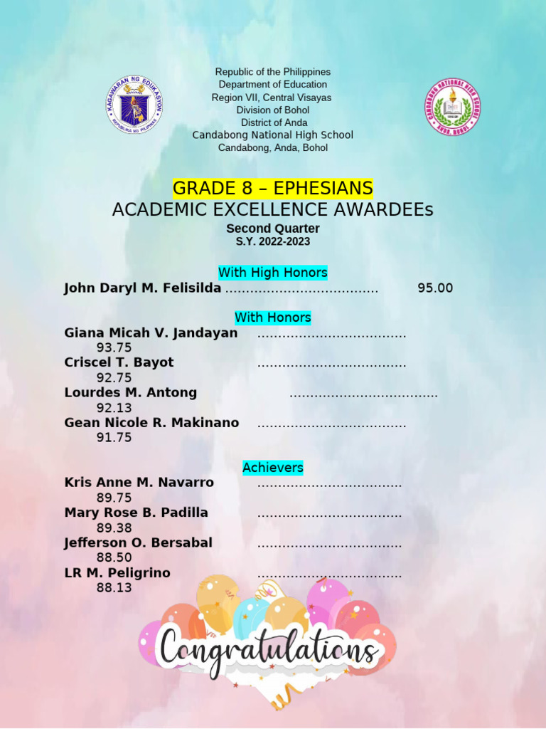 Q2 Academic Awardees | PDF