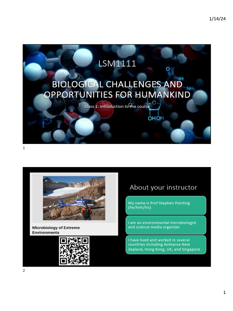 LSM1111 - Class - 1 - Course Introduction | PDF | Biology | Biotechnology