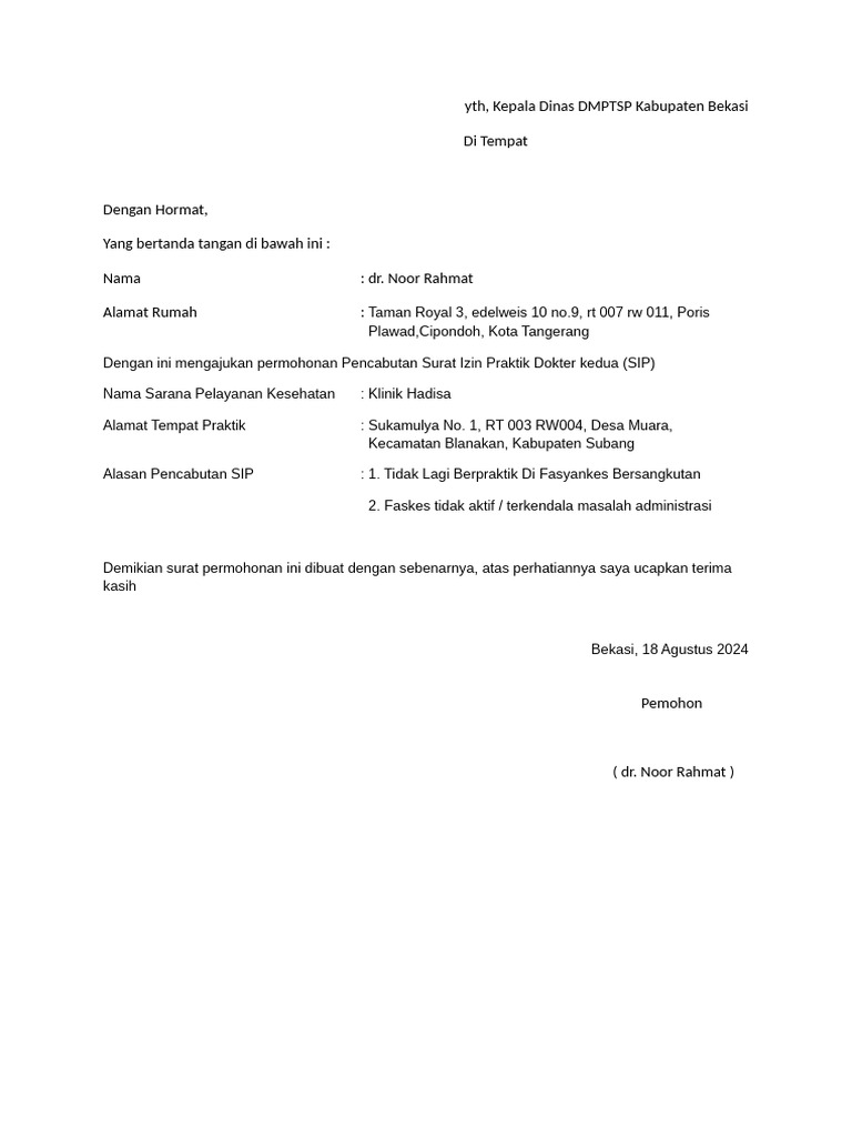 Permohonan Cabut Sip | PDF
