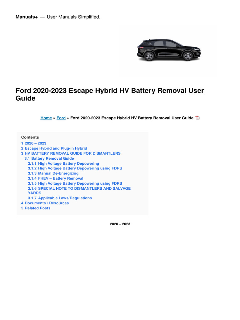 Ford Escape Hybrid HV Battery Removal Guide | PDF | High Voltage ...