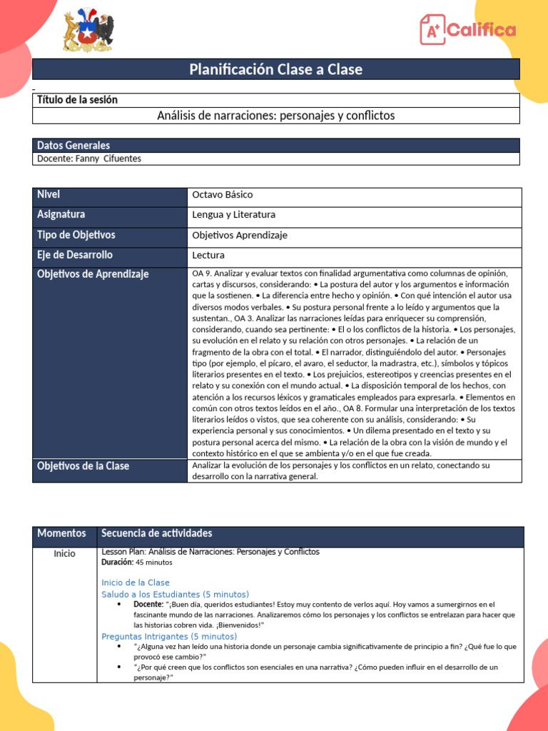 Análisis de Personajes y Conflictos | PDF | Narración | Aprendizaje