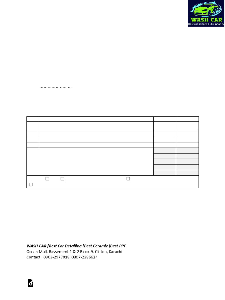 Car Detailing Receipt for Nanotek Service | PDF