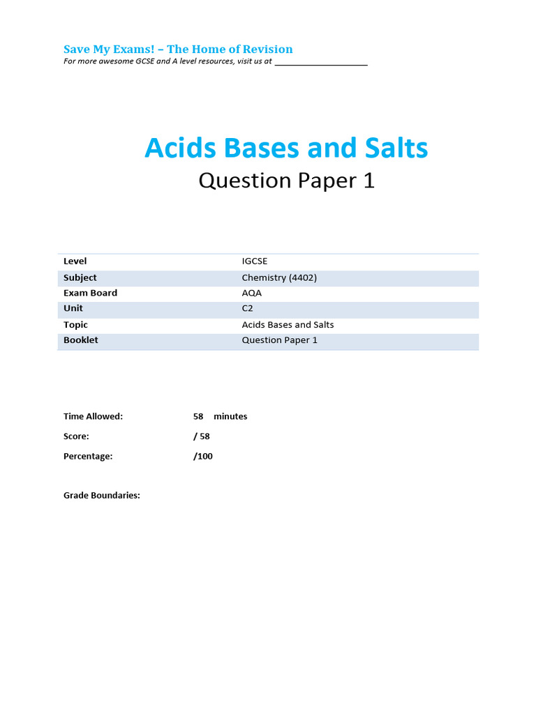 Acids-Bases and Salts-QP1 AQA-IGCSE | PDF | Salt (Chemistry) | Precipitation (Chemistry)