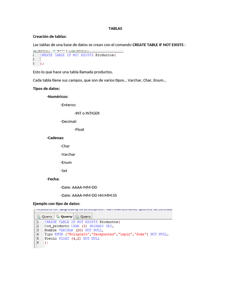 Creación y Gestión de Tablas SQL | PDF