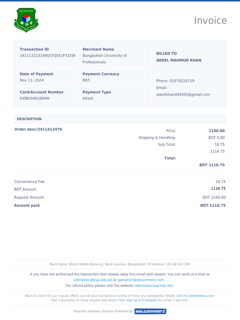 Bup Receipt | PDF | Payments | Receipt