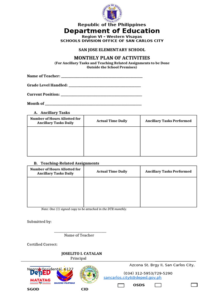 Monthly Plan of Activities | PDF