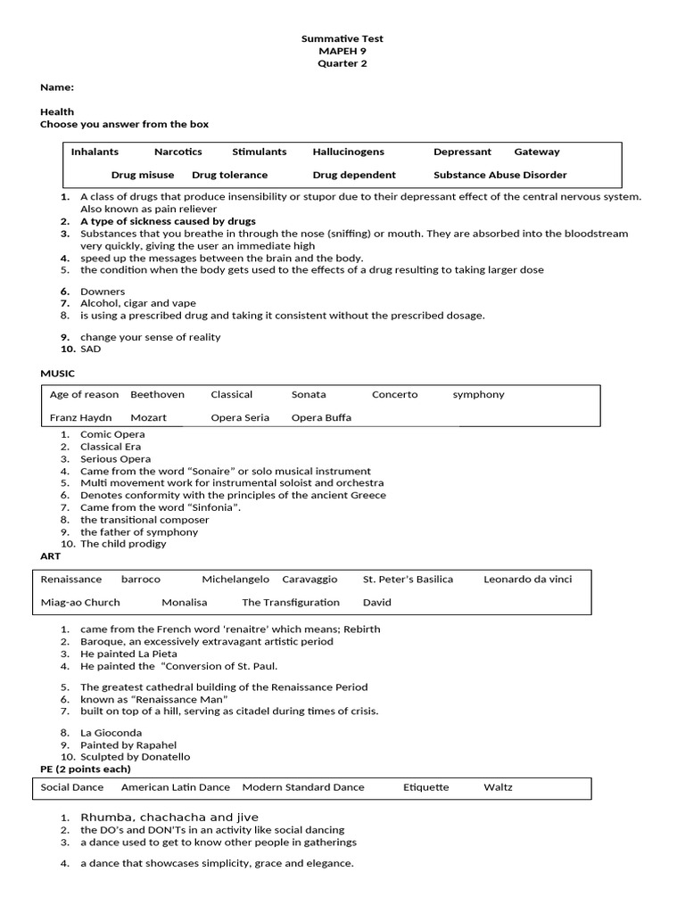 Summative Test 2nd QTR Mapeh | PDF | Classical Period (Music) | Opera