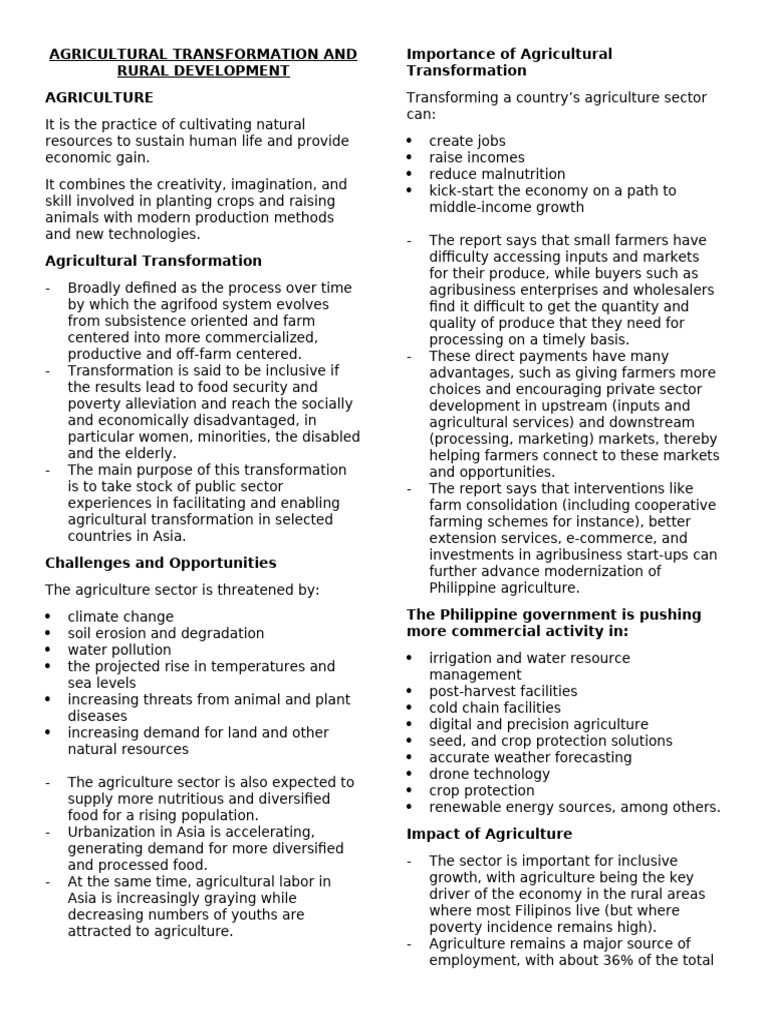Agricultural Transformation and Rural Development | PDF | Agriculture ...