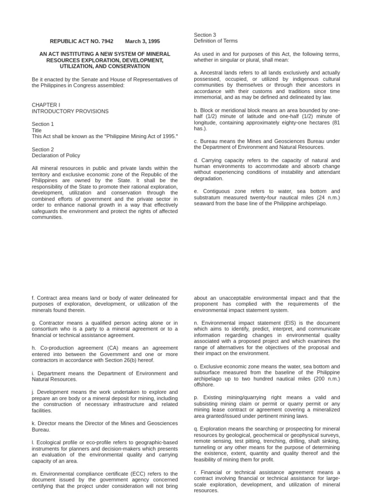 Mining Act of 1995 - RA 7942 (AutoRecovered) | PDF | Mining | Rock ...