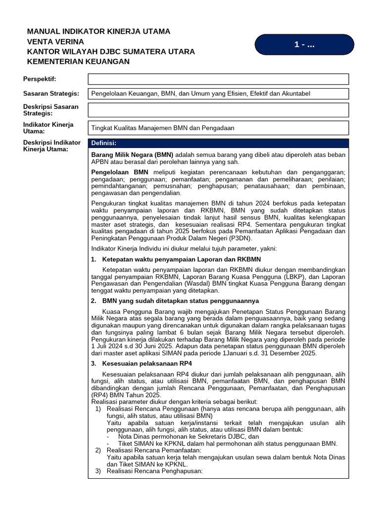 Manual IKU Tingkat Penguatan Manajemen BMN Dan Pengadaan | PDF