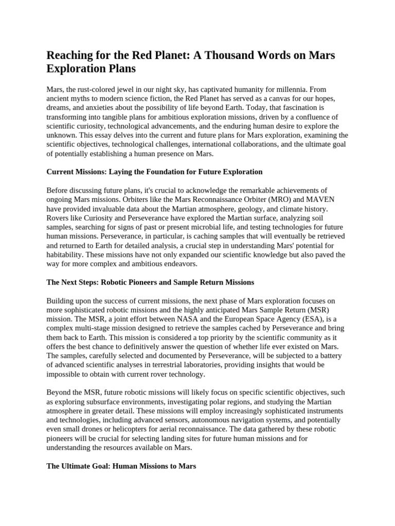Reaching For The Red Planet | PDF | Mars | Exploration Of Mars