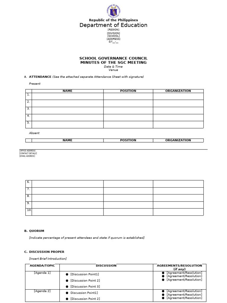 SGC Meeting Minutes Template | PDF | Government
