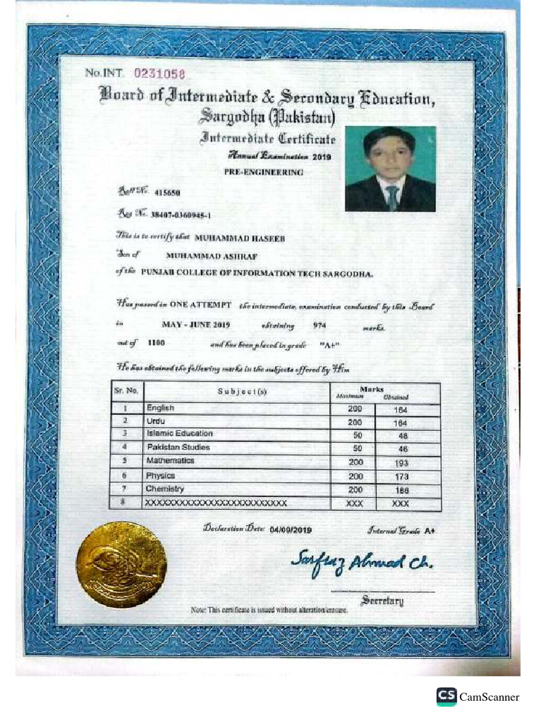 HSSC Marksheet. | PDF