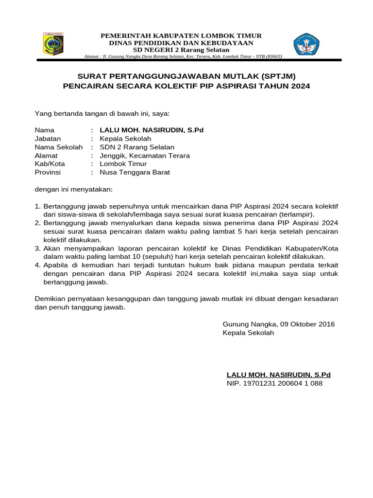 Contoh Pip sptjm1 | PDF