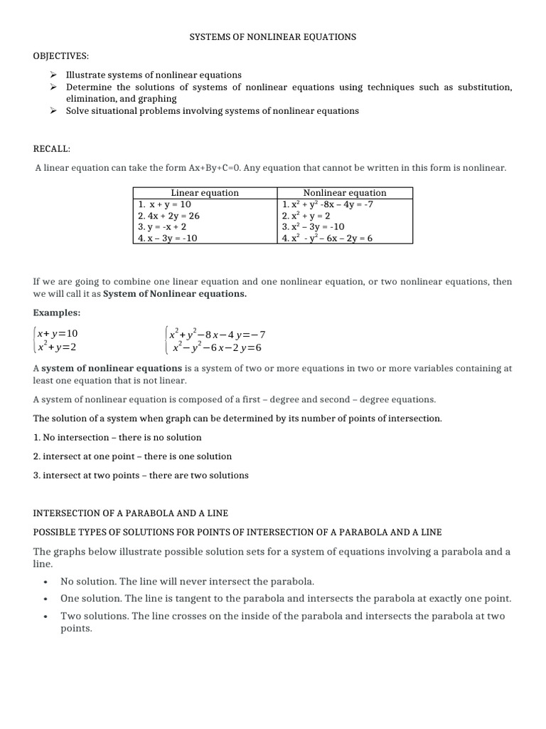 SYSTEMS OF NONLINEAR EQUATIONS (MJ) | PDF | Ellipse | Line (Geometry)
