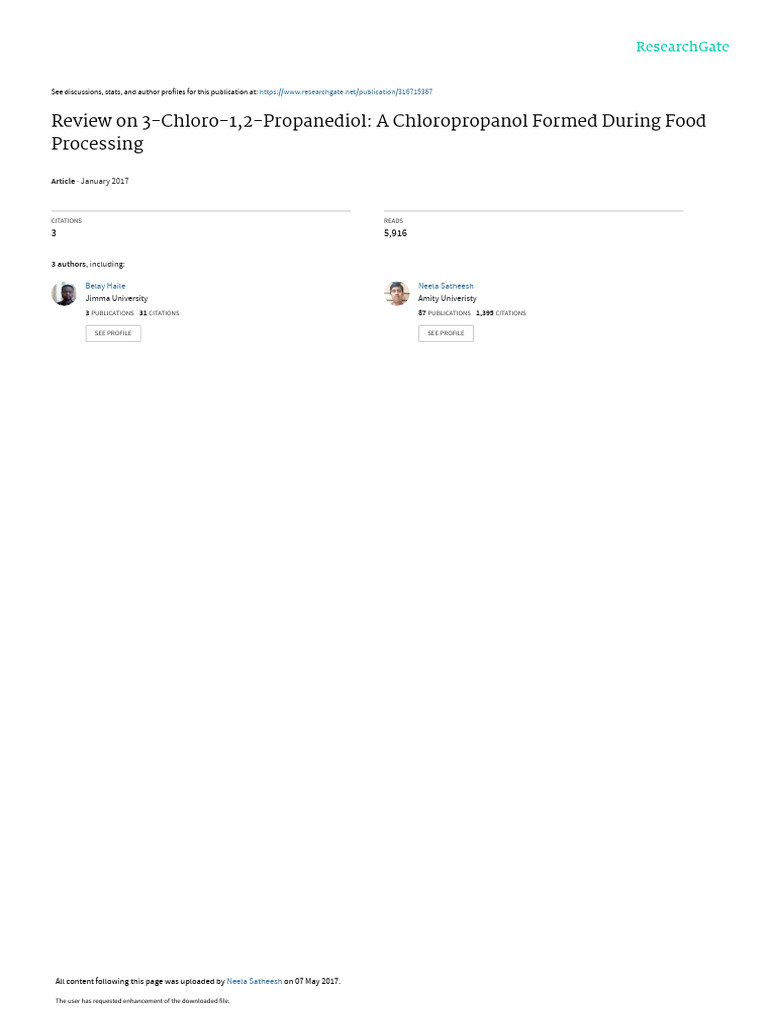 Review On 3chloro12propanediol A Chloropropanol Formed During Food ...