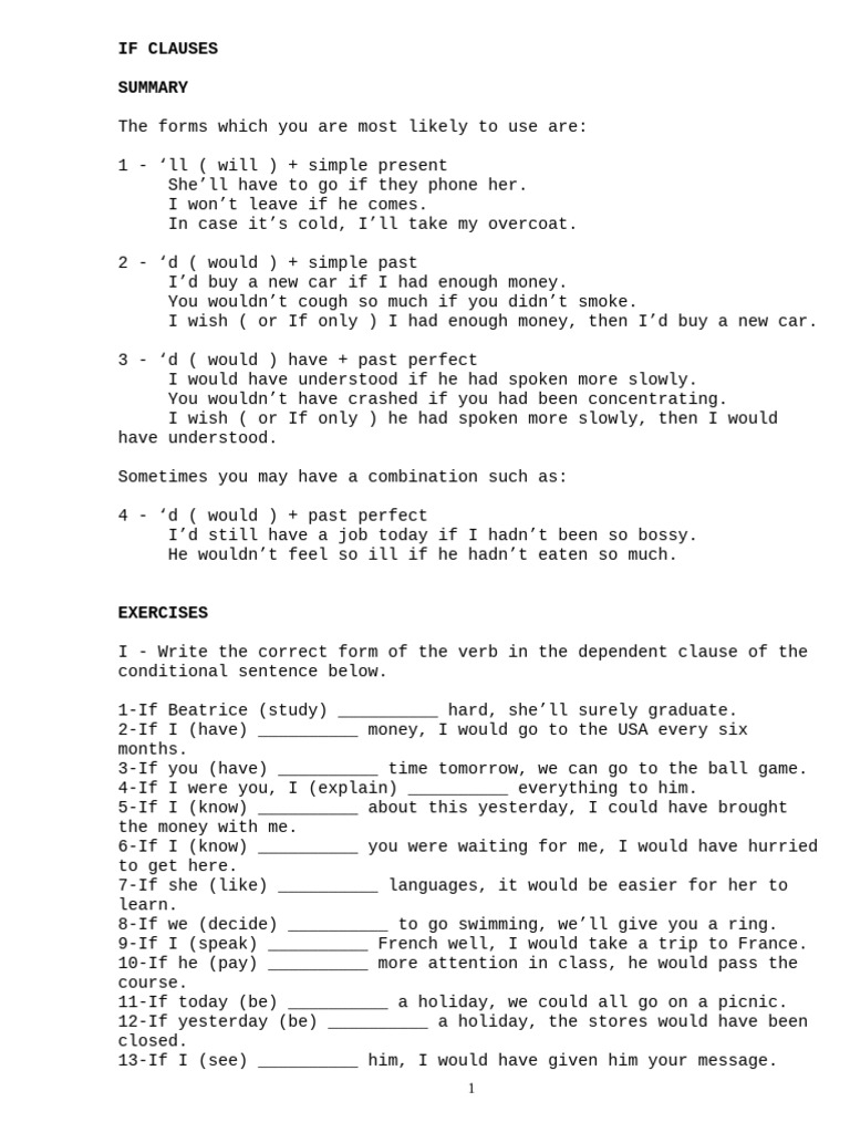 if clauses | PDF | Banks | Linguistics