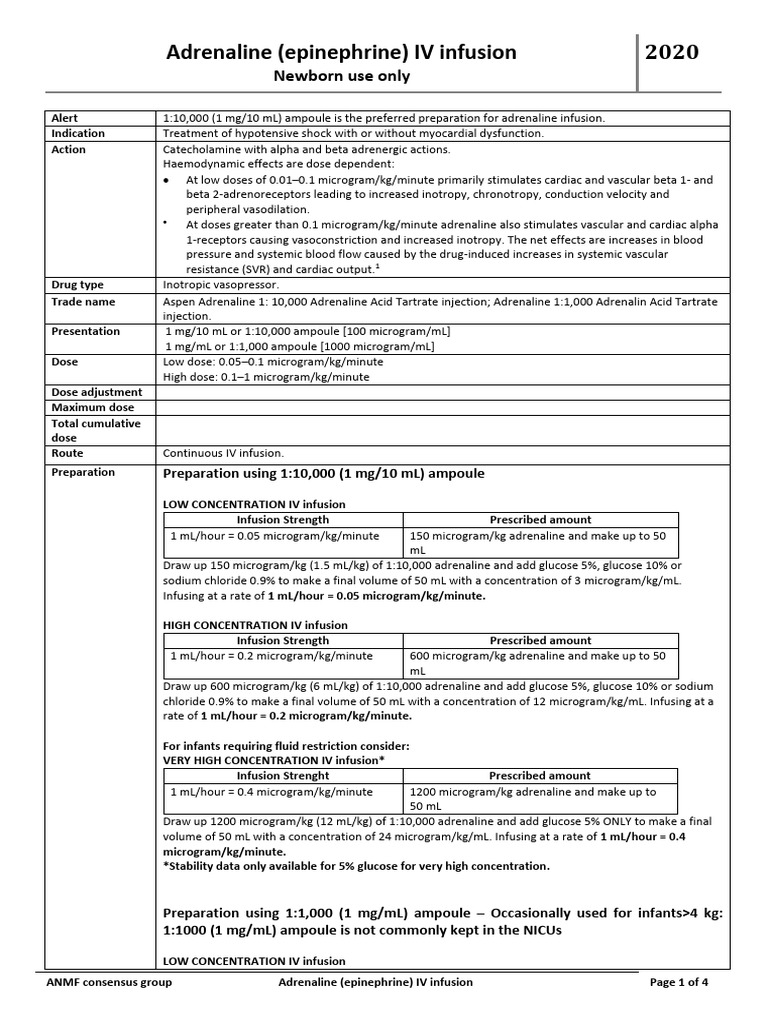 Adrenaline Epinephrine IV Infusion 05012021 2.0 | PDF | Shock ...