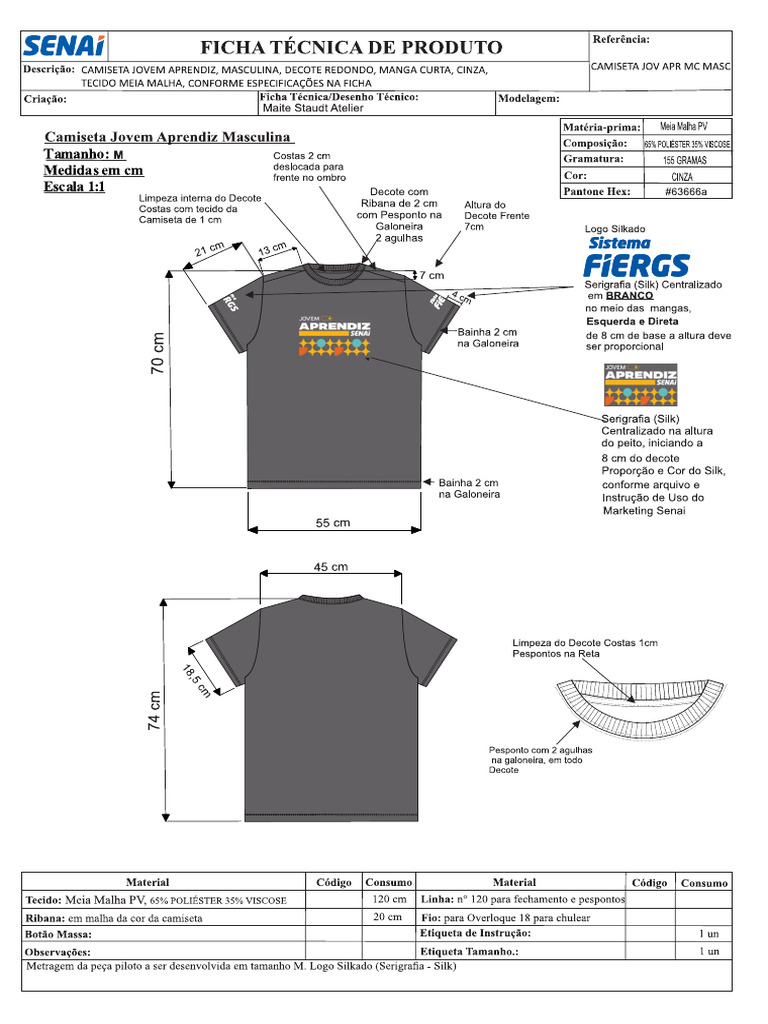 Ficha Tecnica e Tabela de Medidas Camiseta Masc Cinza | PDF