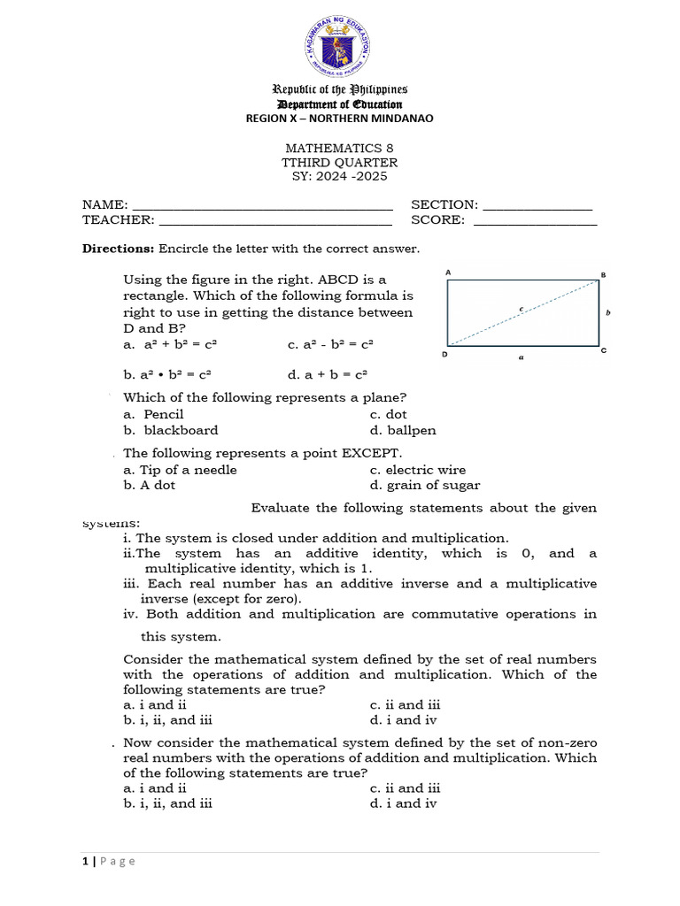 Ruqa Exam: Mathematics 8 Assessment | PDF | Multiplication | Elementary ...