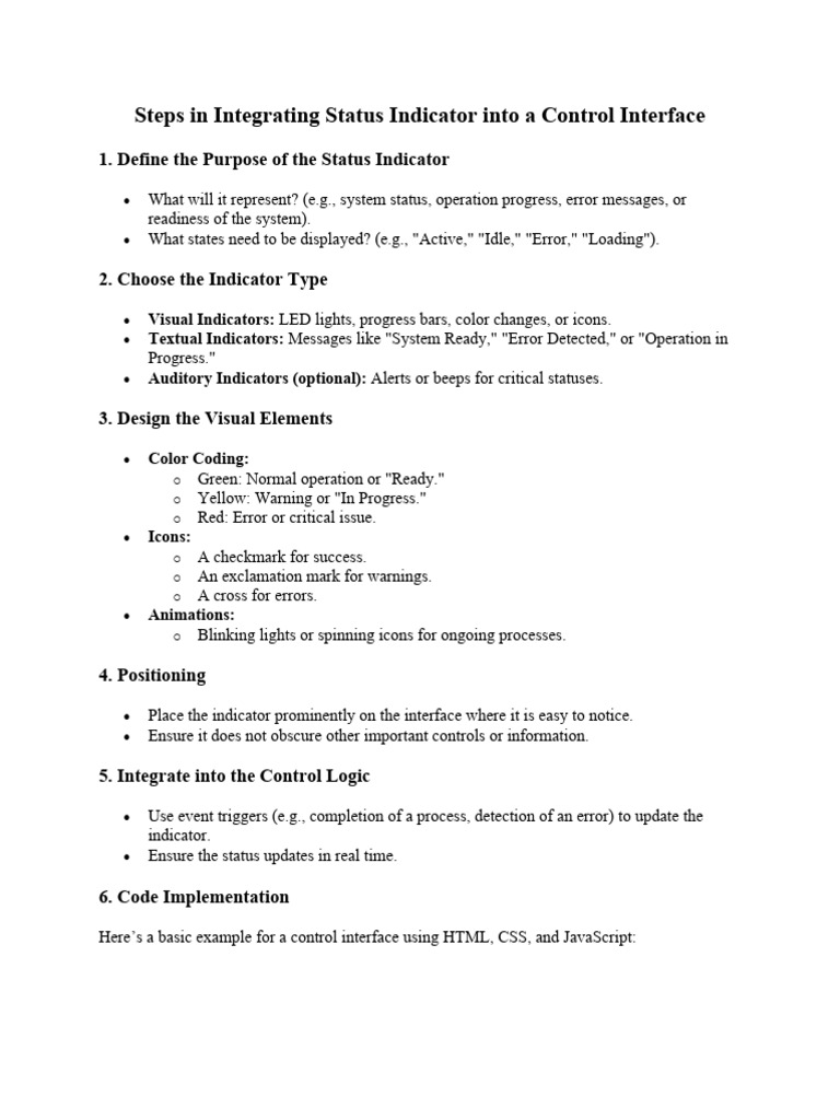 Steps in Integrating Status Indicator Into A Control Interface | PDF ...