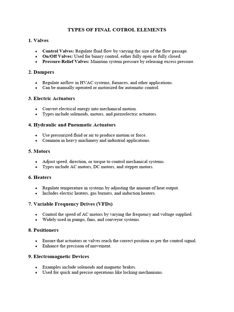 Types of Final Cotrol Elements | PDF