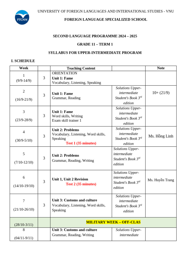 G11 Upper-Intermediate Language Syllabus | PDF | Vocabulary | Reading ...