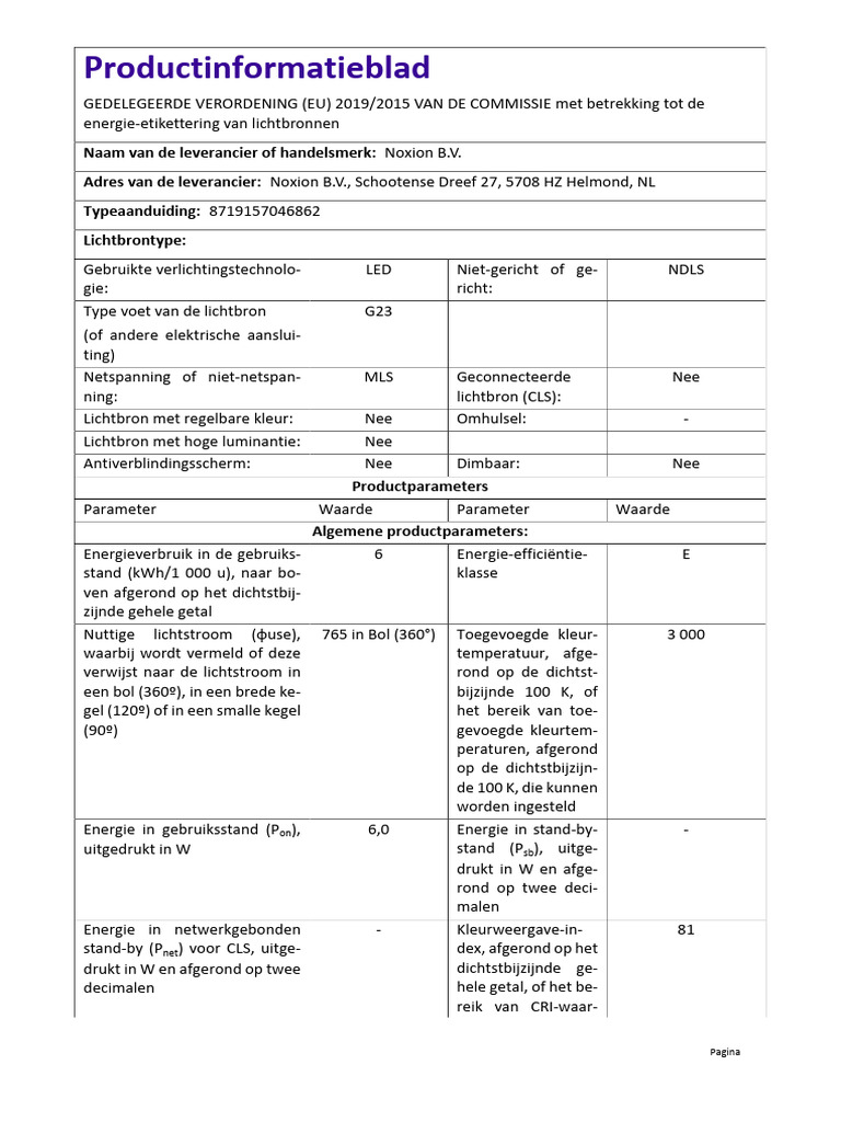 Productinformatieblad: Naam Van de Leverancier of Handelsmerk: Adres ...