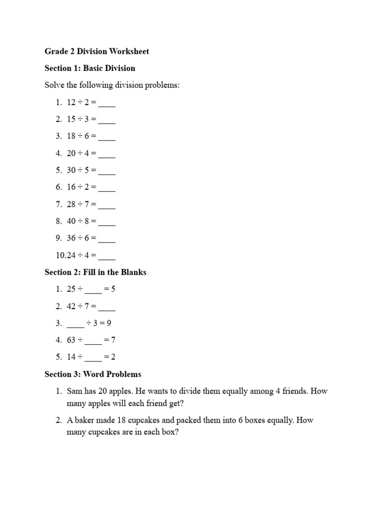 Grade 2 Division Worksheet | PDF