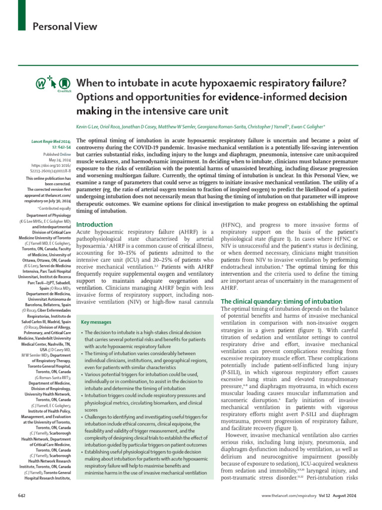 When To Intubate in Acute Hypoxaemic Respiratory Failure Options | PDF ...