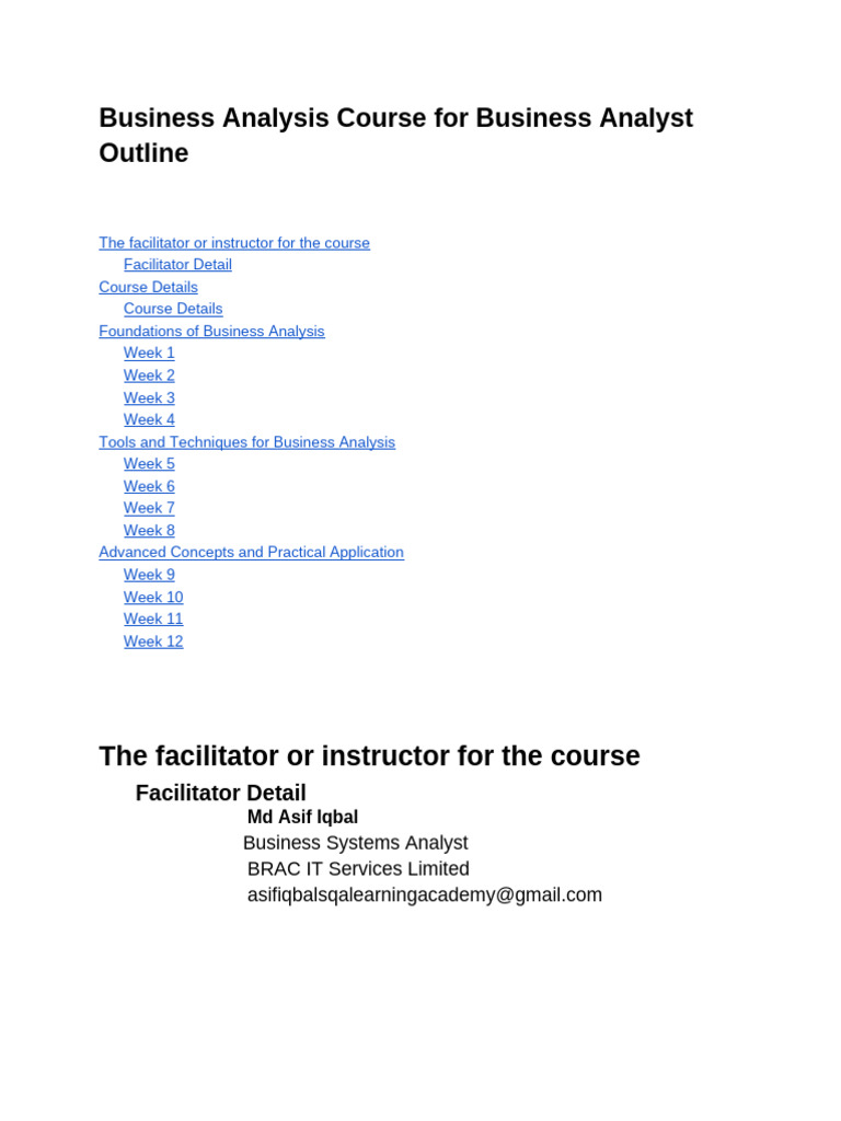 Business Analysis Course For Business Analyst Outline | PDF | Business ...