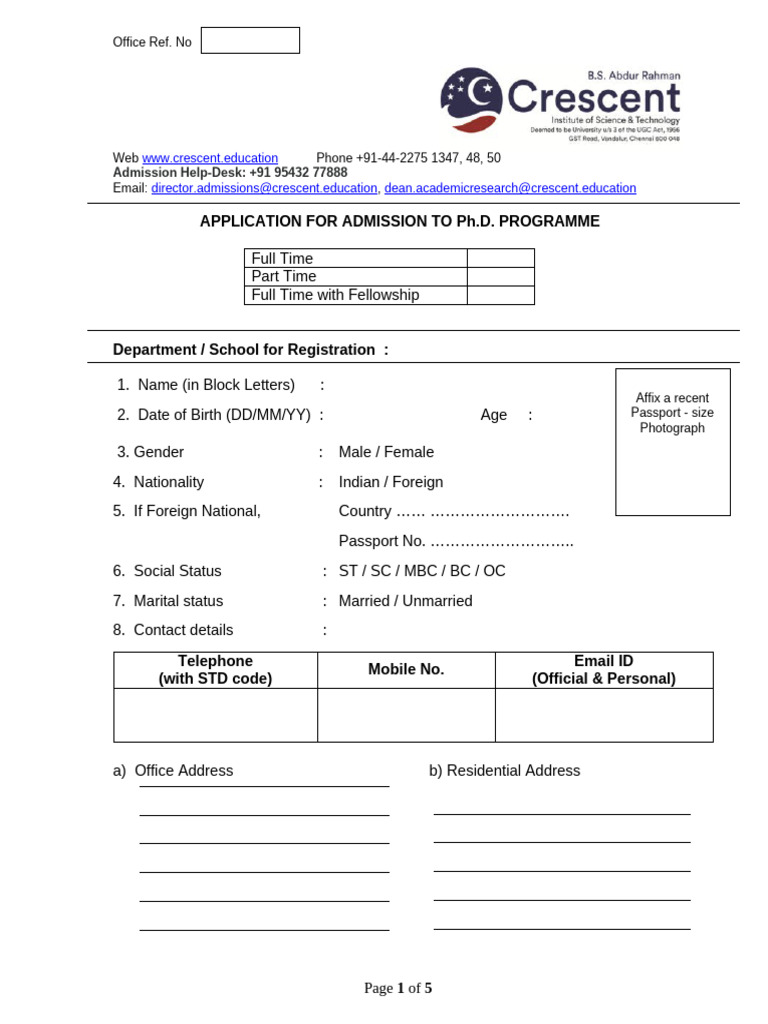 PH .D. Application Form-New | PDF | Doctor Of Philosophy