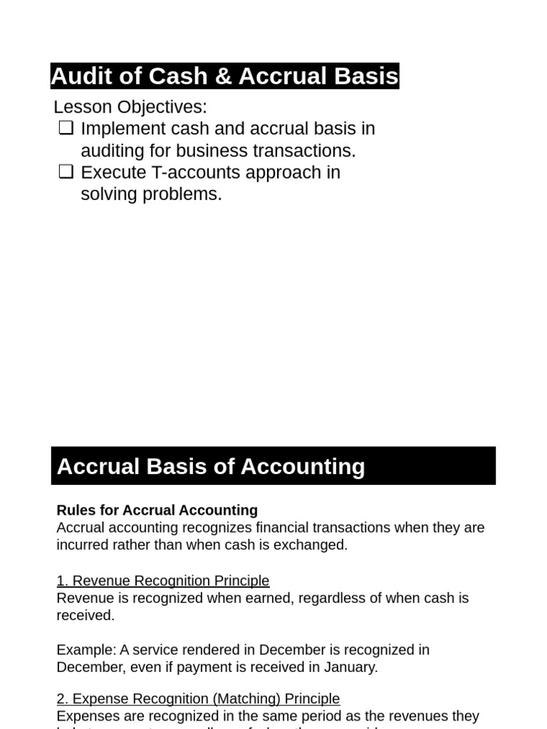 Audit of Cash Accrual Basis | PDF | Debits And Credits | Accrual