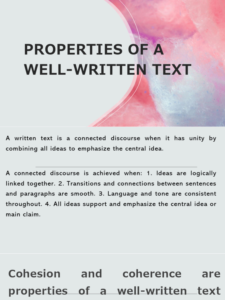 Lessson 10 13 Properties of a Well Written Text | PDF | Sentence ...