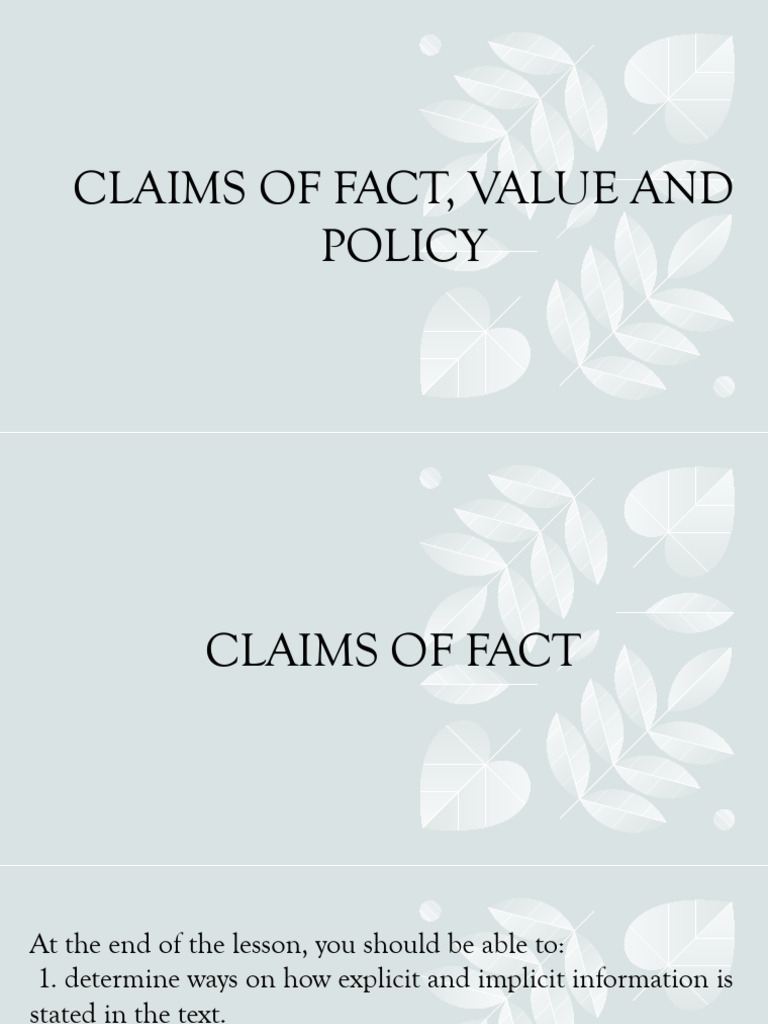 Lesson 14 16 Lesson Claims of Fact Value and Policy | PDF | Causality | Evidence