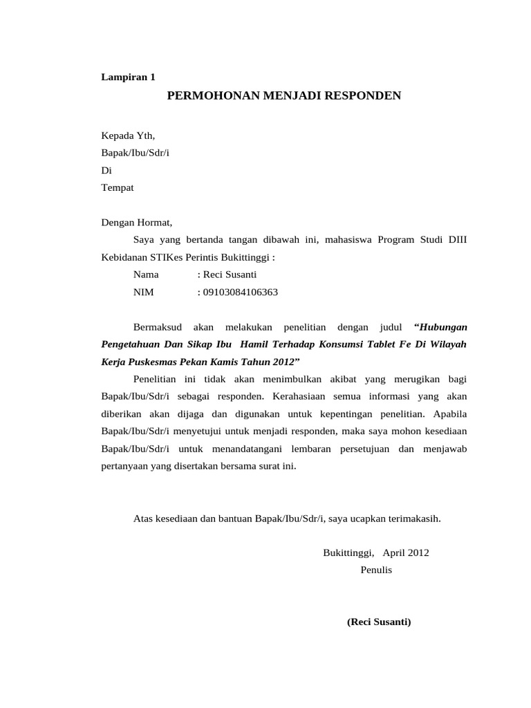 PERMOHONAN JADI RESPONDEN | PDF