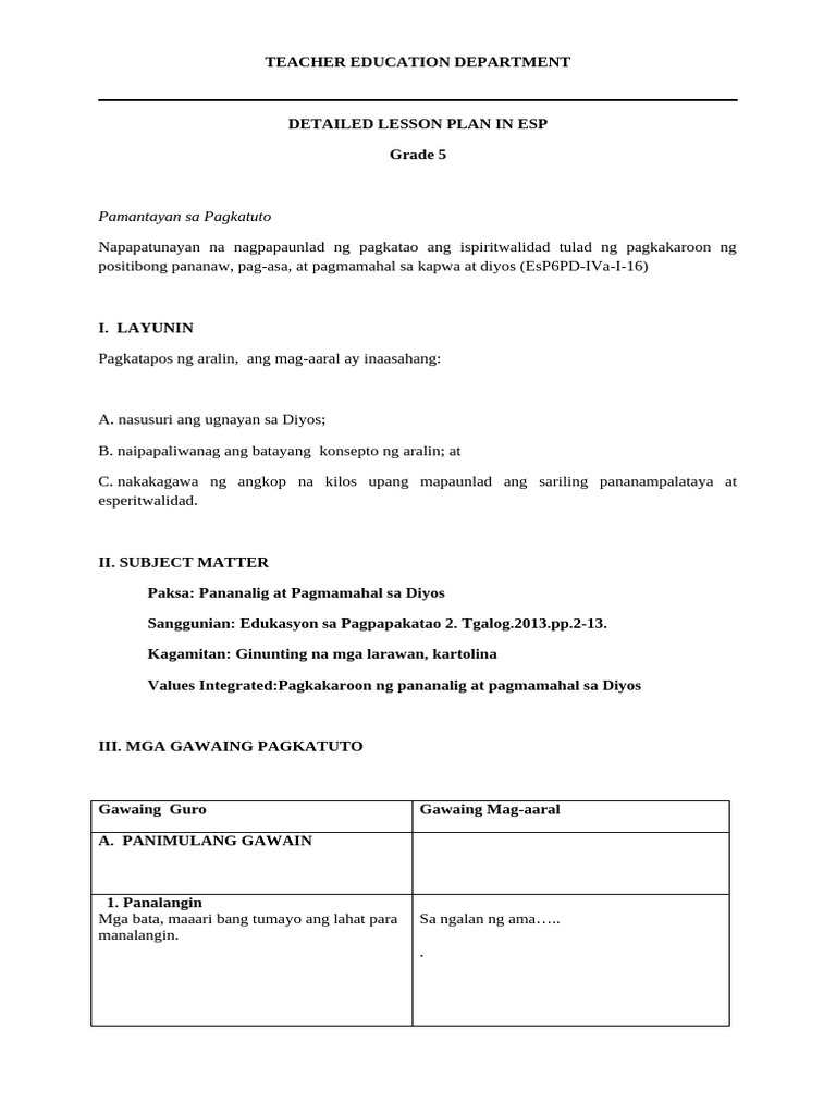 Lesson Plan in Esp | PDF