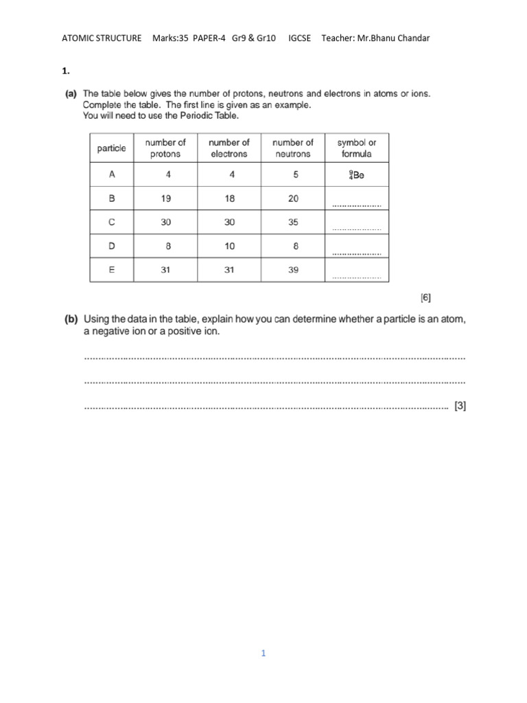 Atomic Structure - P4 - TEST - IGCSE | PDF