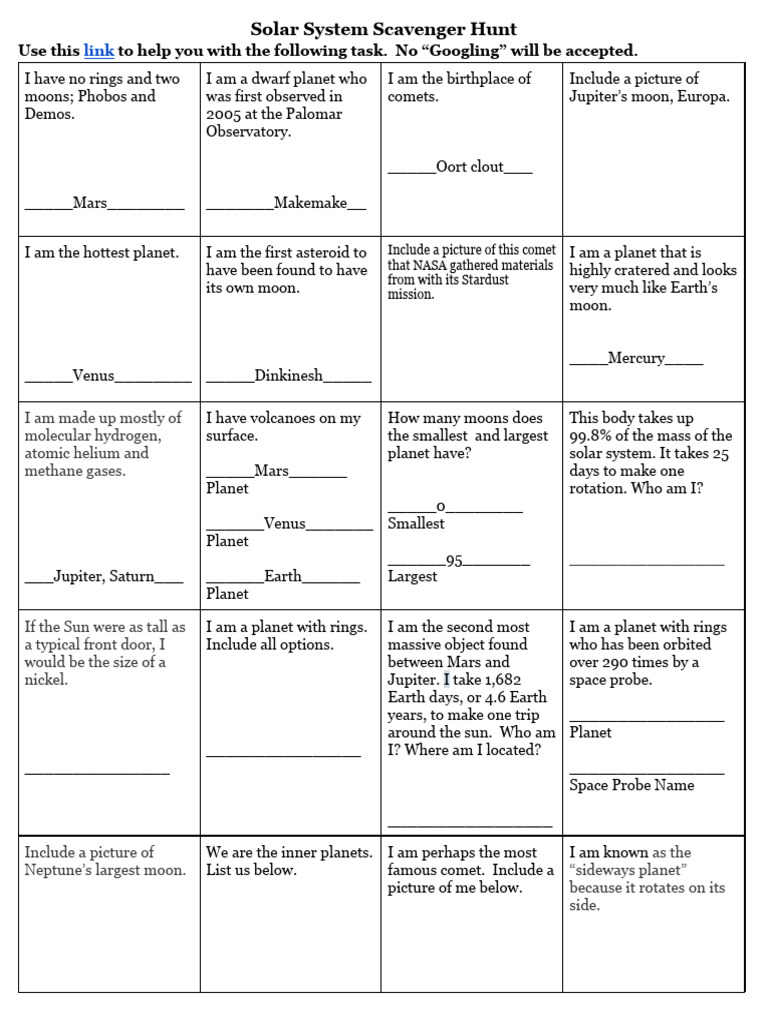 Solar System Scavenger Hunt | PDF | Planets | Solar System