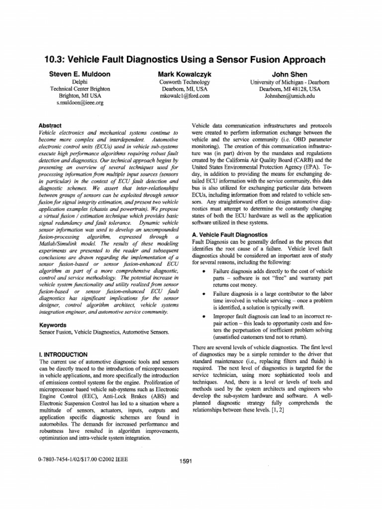 Vehicle Fault Diagnostics Using A Sensor Fusion Approach | PDF | System | Fuzzy Logic