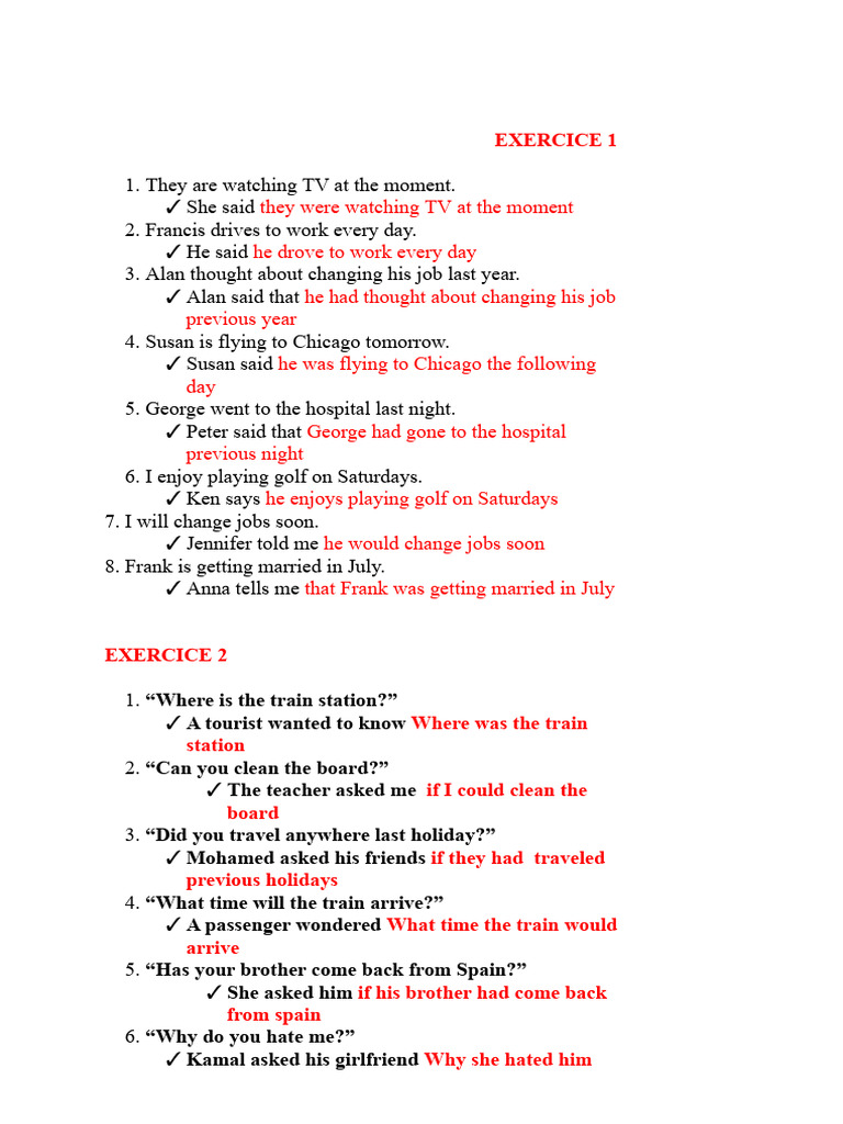 exercice reported speach.docx | PDF