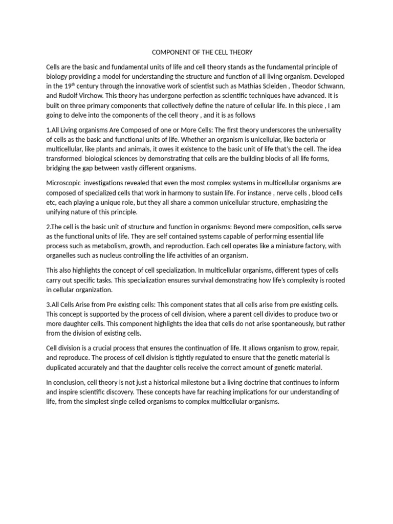 Key Components of Cell Theory Explained | PDF | Cell (Biology) | Life