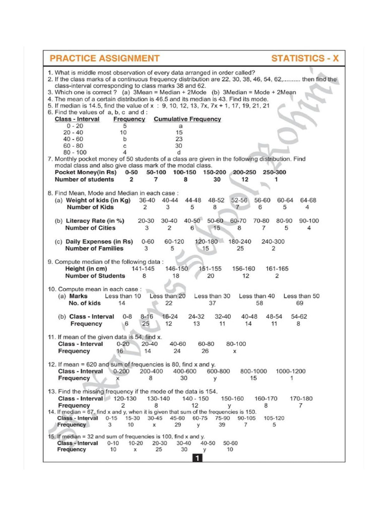 Important Questions For Class-10 STATISTICS | PDF